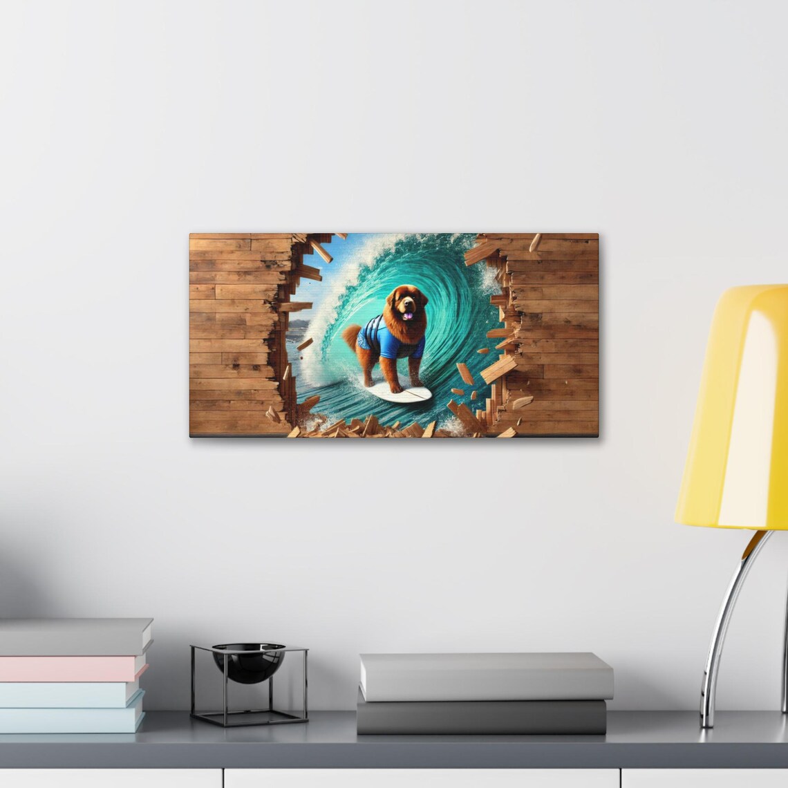 Tibetan Mastiff Surfing Canvas Art: Rustic Wall Meets Turbulent Wave - Etsy