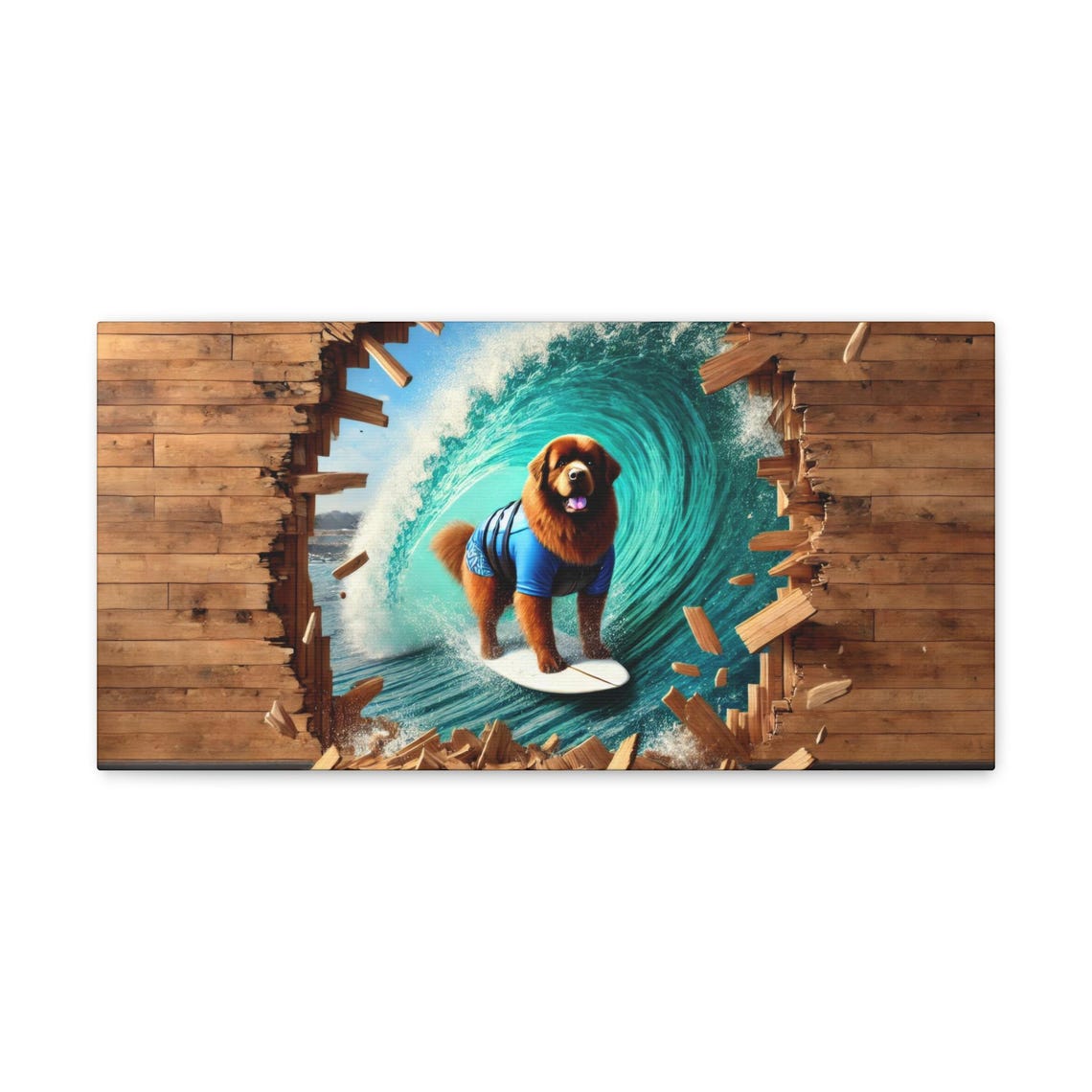 Tibetan Mastiff Surfing Canvas Art: Rustic Wall Meets Turbulent Wave - Etsy