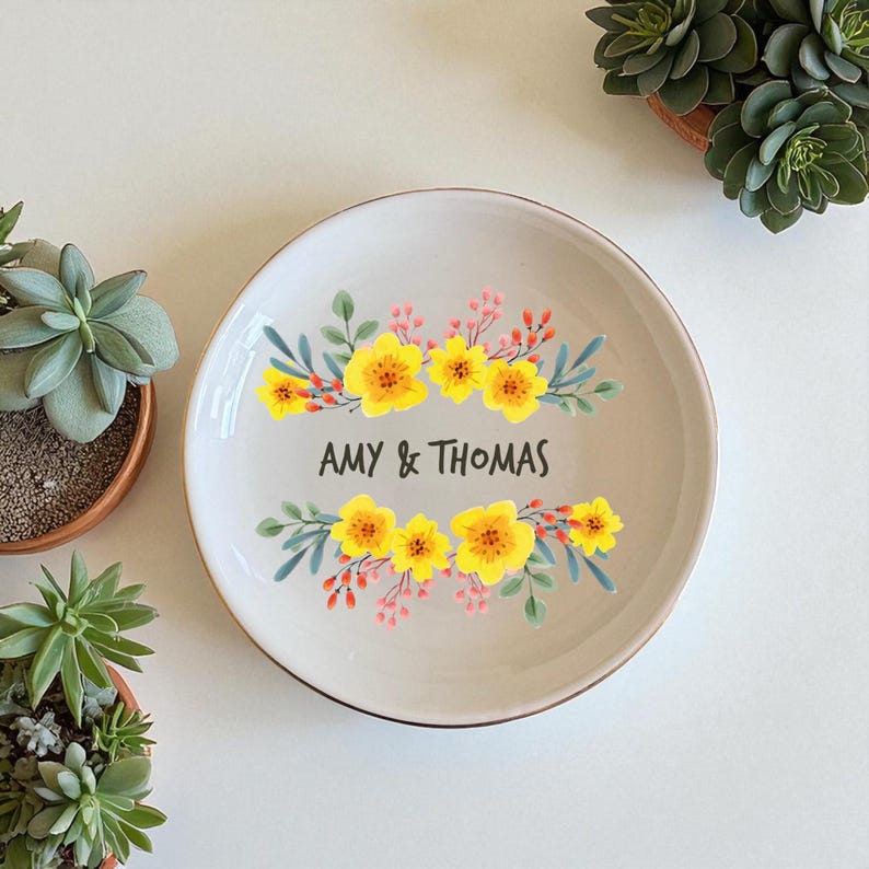 Personalized Floral Ring Dish, Custom Couple Name Jewelry Plate ...