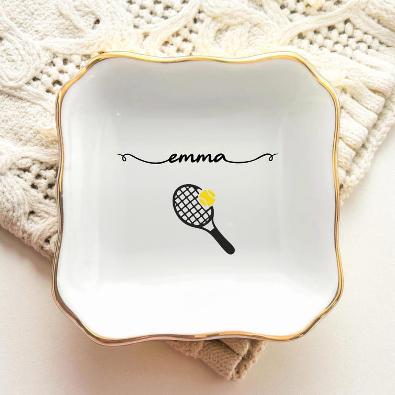 Personalized Tennis Gift Dish, Custom Name Jewelry Plate, Elegant ...