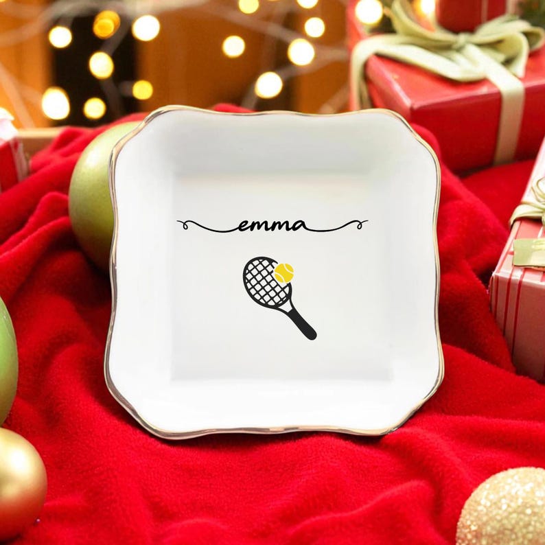 Personalized Tennis Gift Dish, Custom Name Jewelry Plate, Elegant ...