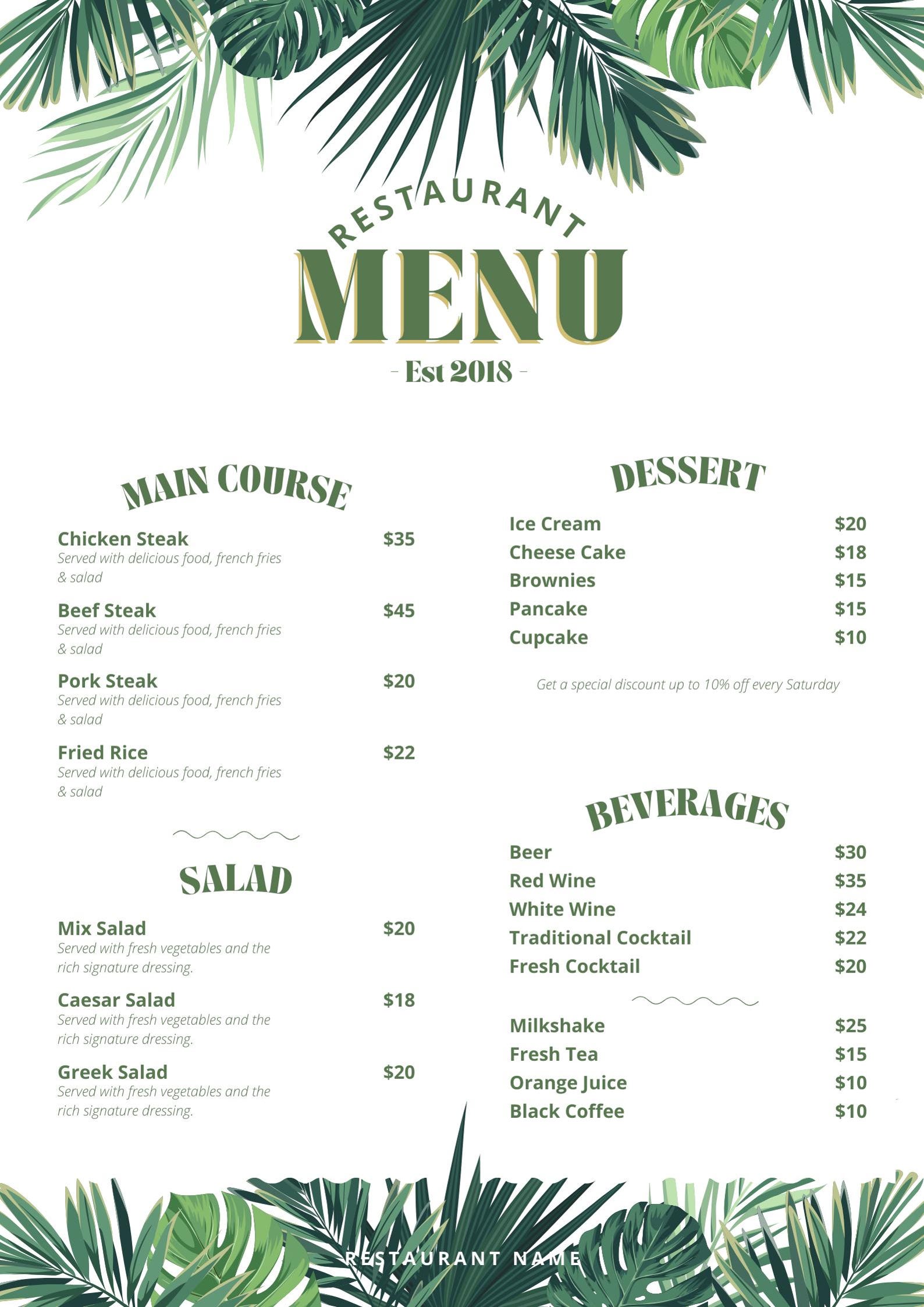 Customizable Restaurant Menu Template | Editable PDF | Modern Menu ...