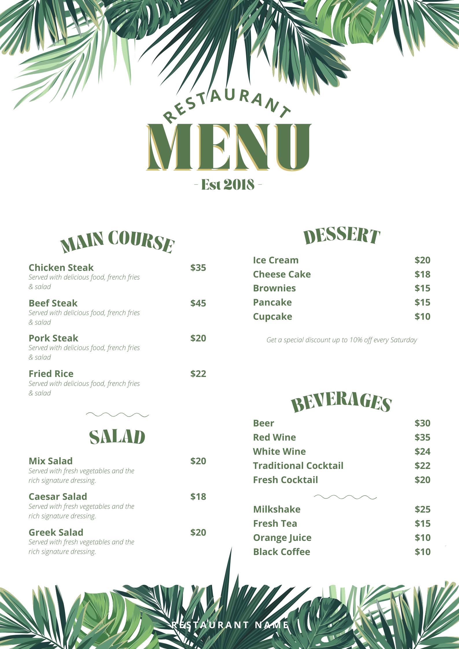 Customizable Restaurant Menu Template | Editable PDF | Modern Menu ...
