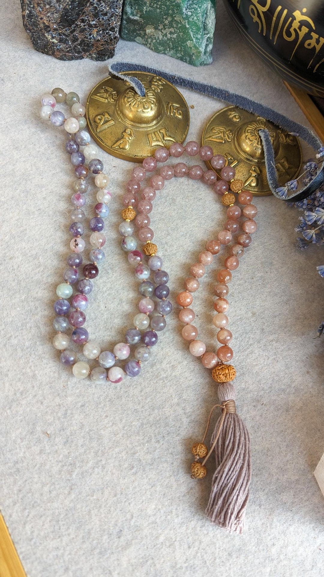 Strawberry Quartz, Pink Tourmaline & Moonstone Mala – 108 Gemstone ...