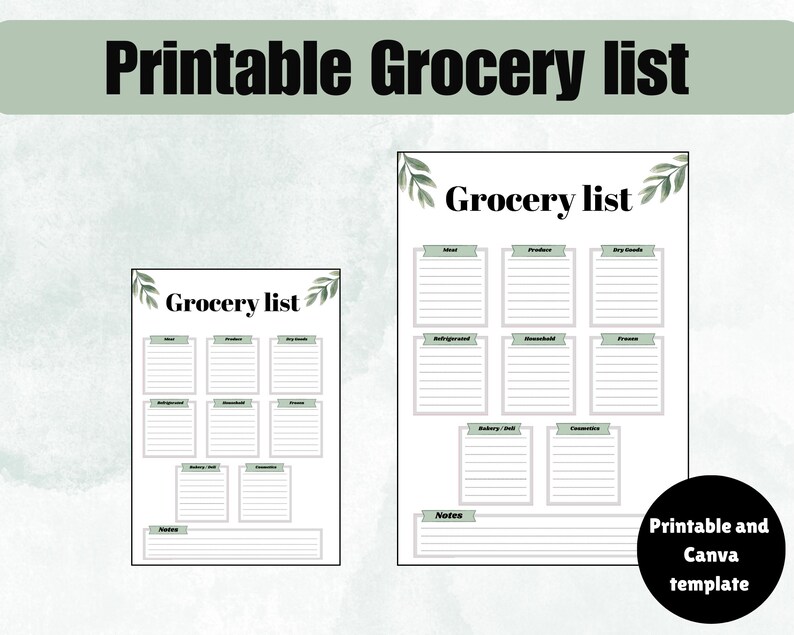 Grocery List Printable Template, Instant Download PDF, A4/a3/template ...