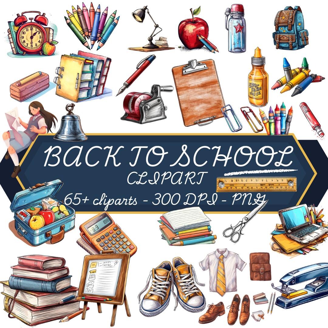 Back to School Clipart Bundle, School Supplies, Cute School Graphics ...