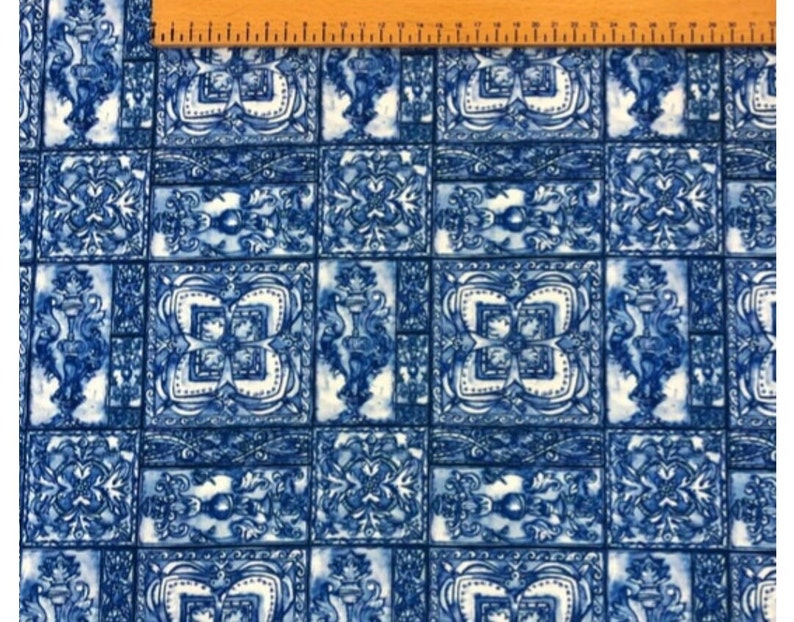 Blue Baroque Tile Upholstery Fabric, Chair, Sofa Covering Digital Print ...