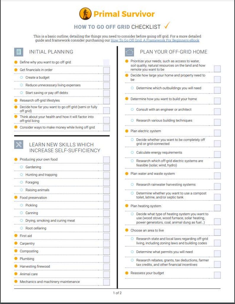 How to Go Off-grid Checklist - Prepping Checklist - Fully Interactive ...