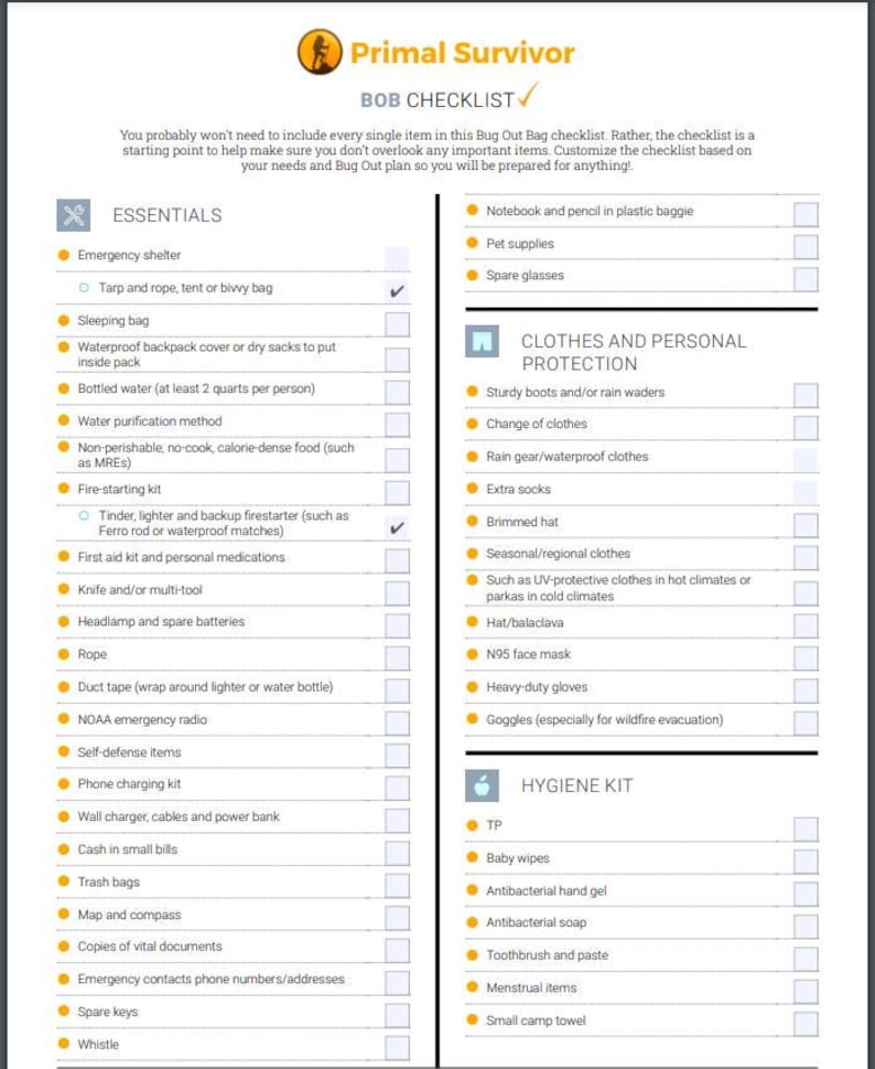 Bug Out Bag Checklist - Fully Interactive and Editable. - Etsy