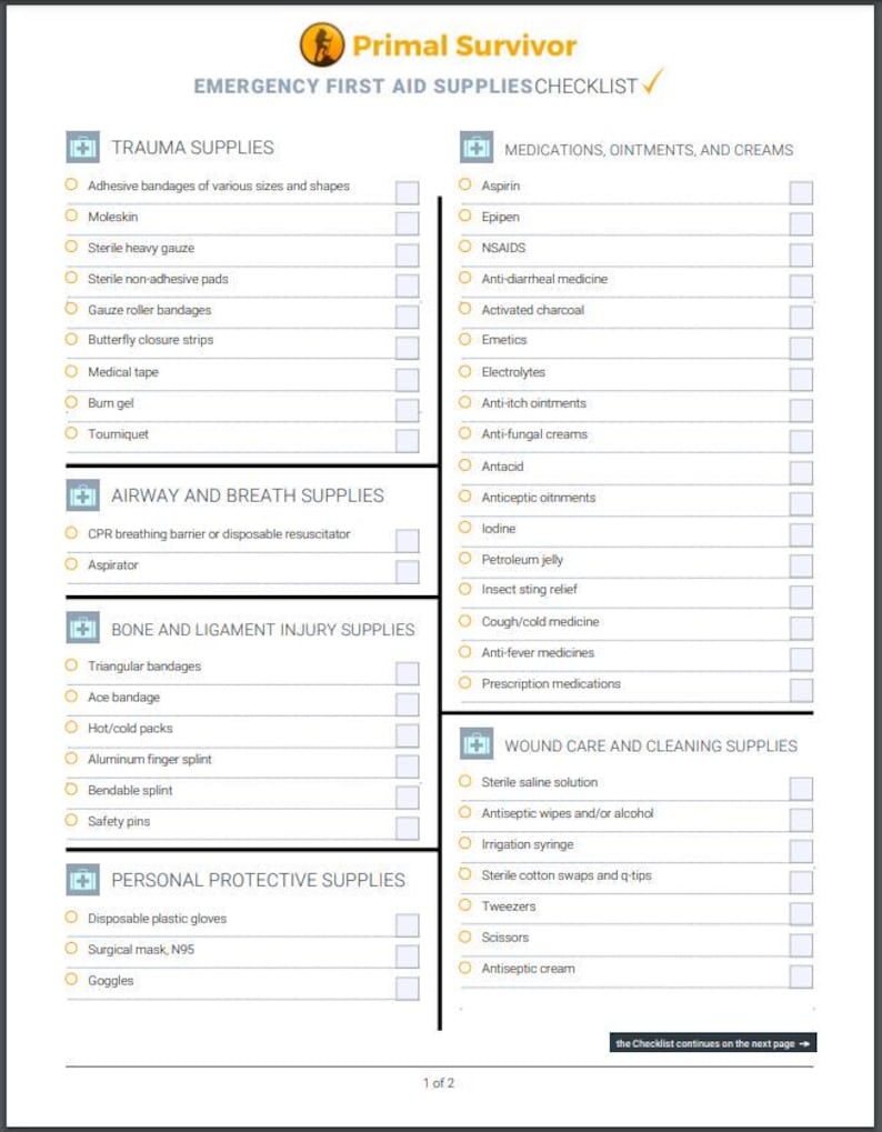 Emergency First Aid Supplies Checklist - Fully Interactive and Editable ...