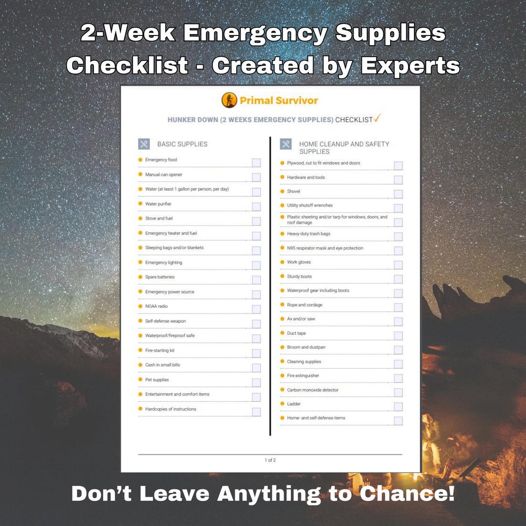 2-week Emergency Supply Prepping Checklist - Hunker Down Checklist ...
