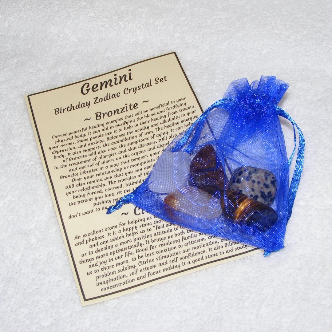 Gemini Zodiac Birthday Crystal Star Sign Set, Energised Healing Energy ...