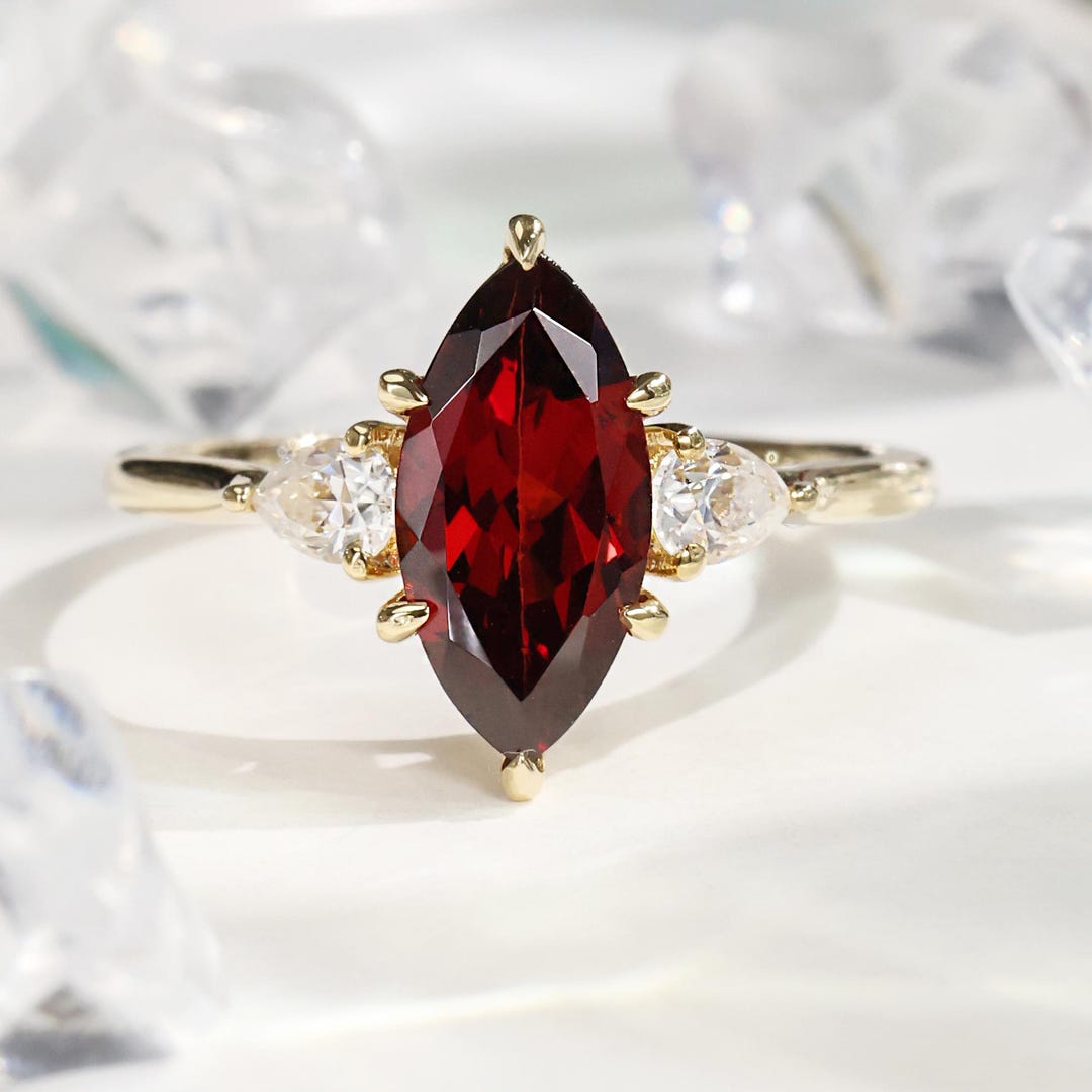Natural Garnet Ring, 18k Solid Gold Ring, Unique Garnet Ring,engagement ...