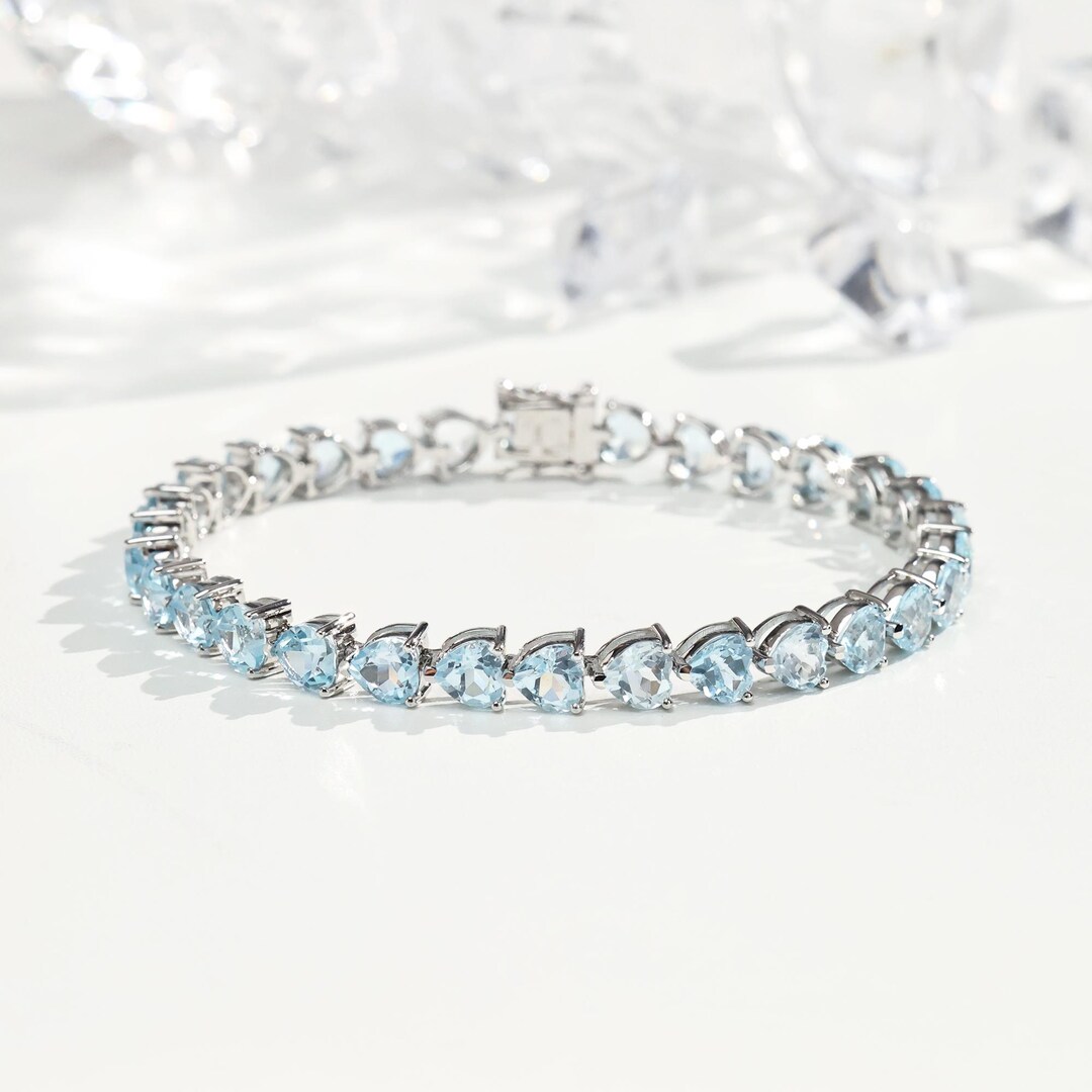 Natural Sky Blue Topaz Bracelet,18kwhite Gold Plated, About 28ct(6mm ...