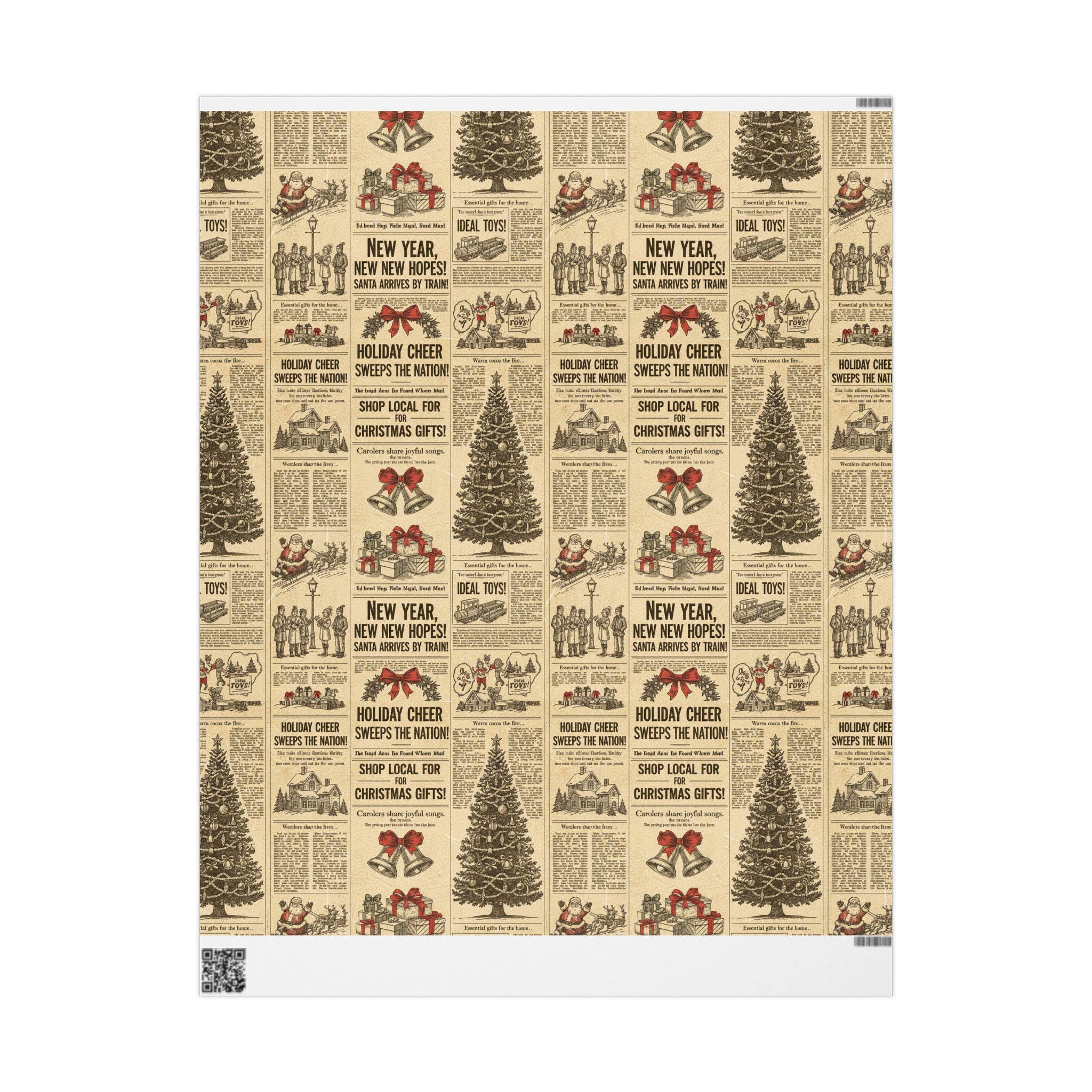 Vintage Newspaper Christmas Tree Wrapping Paper | Holiday Print - Etsy