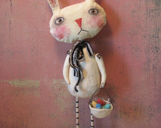 Primitive Bunny Rabbit With Basket of Eggs .........clay and - Etsy