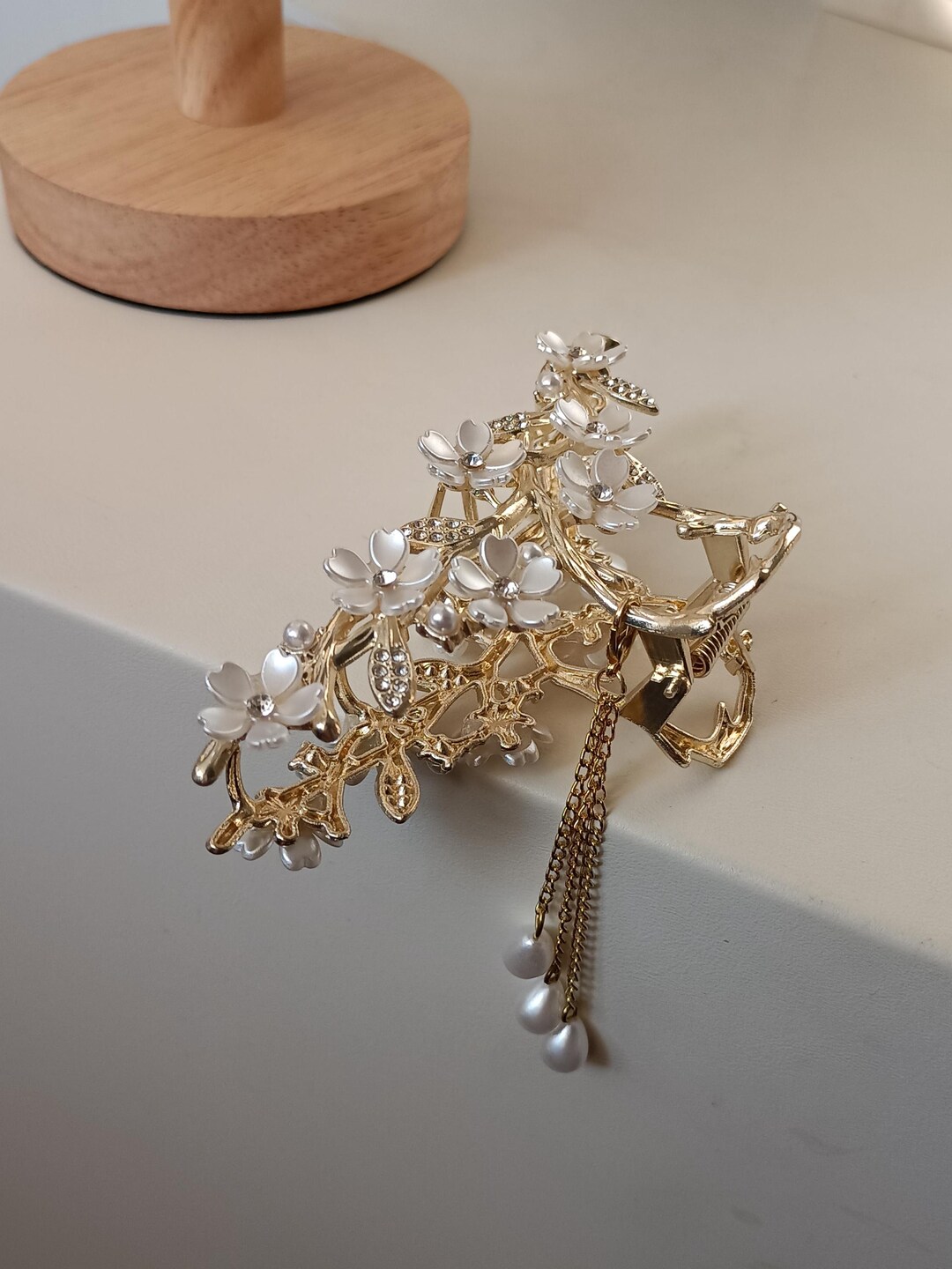 Large Metal Flower Hair Clips,pearl Claw Clips,shiny Rhinestone Metal ...