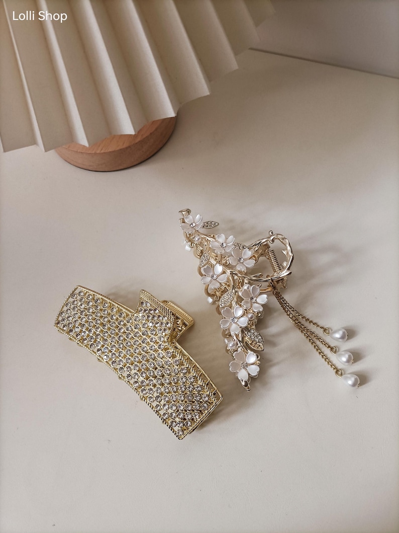 Rhinestone Flower Hair Claw Clip: Pearl Metal Hair Accessories - Etsy UK