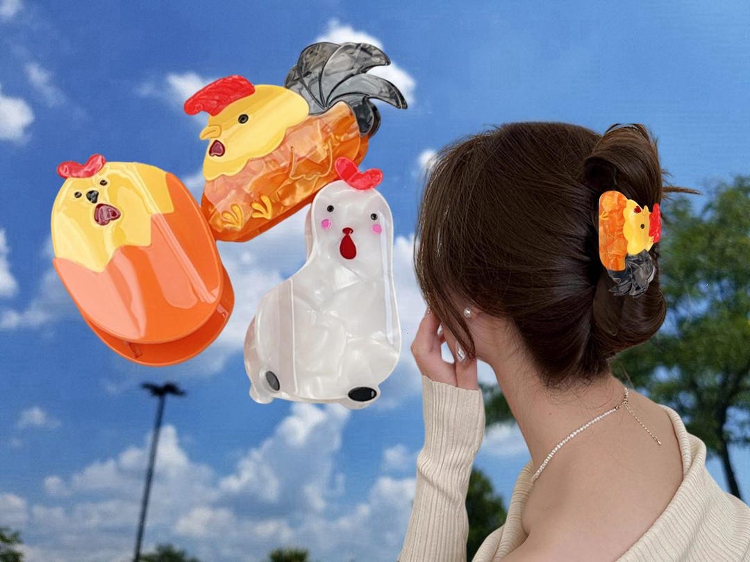 Cartoon Rooster Acetate Hair Claw Clip: Unique Animal Accessory Mother ...