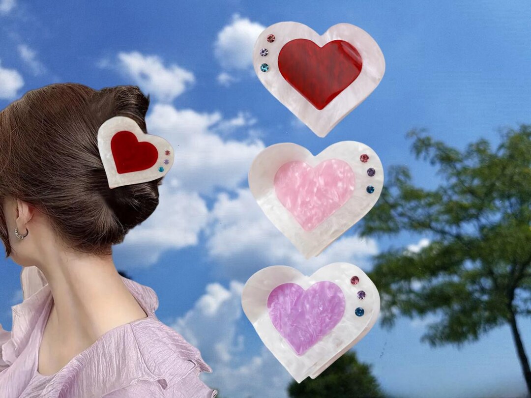 Rhinestone Heart Hair Clip: Valentine's Day Love Hair Claw - Etsy