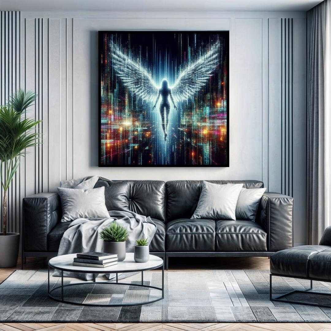 Binary Angel Glitch Wall Art, Cyberpunk Art , Colorful Gallery Wall Set ...