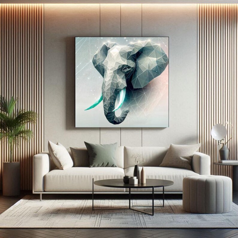Geometric Elephant Low Poly Art Print, Poster Prints, Gallery Wall Set ...