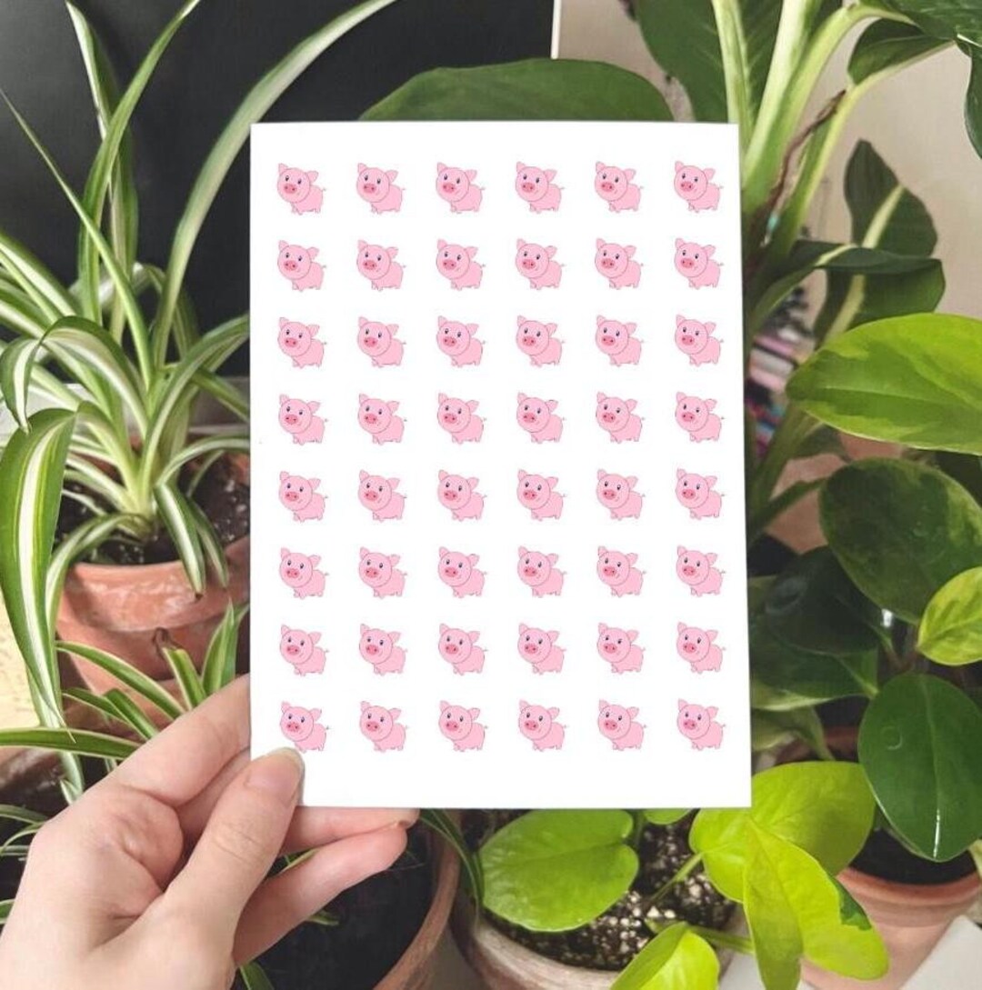 48 Pink Pig Envelope Seal Sticker, 1.2" Round, Pig Labels Animal ...