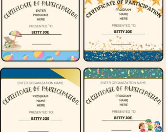 Kids Certificate of Participation Canva Template Colorful Blue and Orange Minimalist and ...