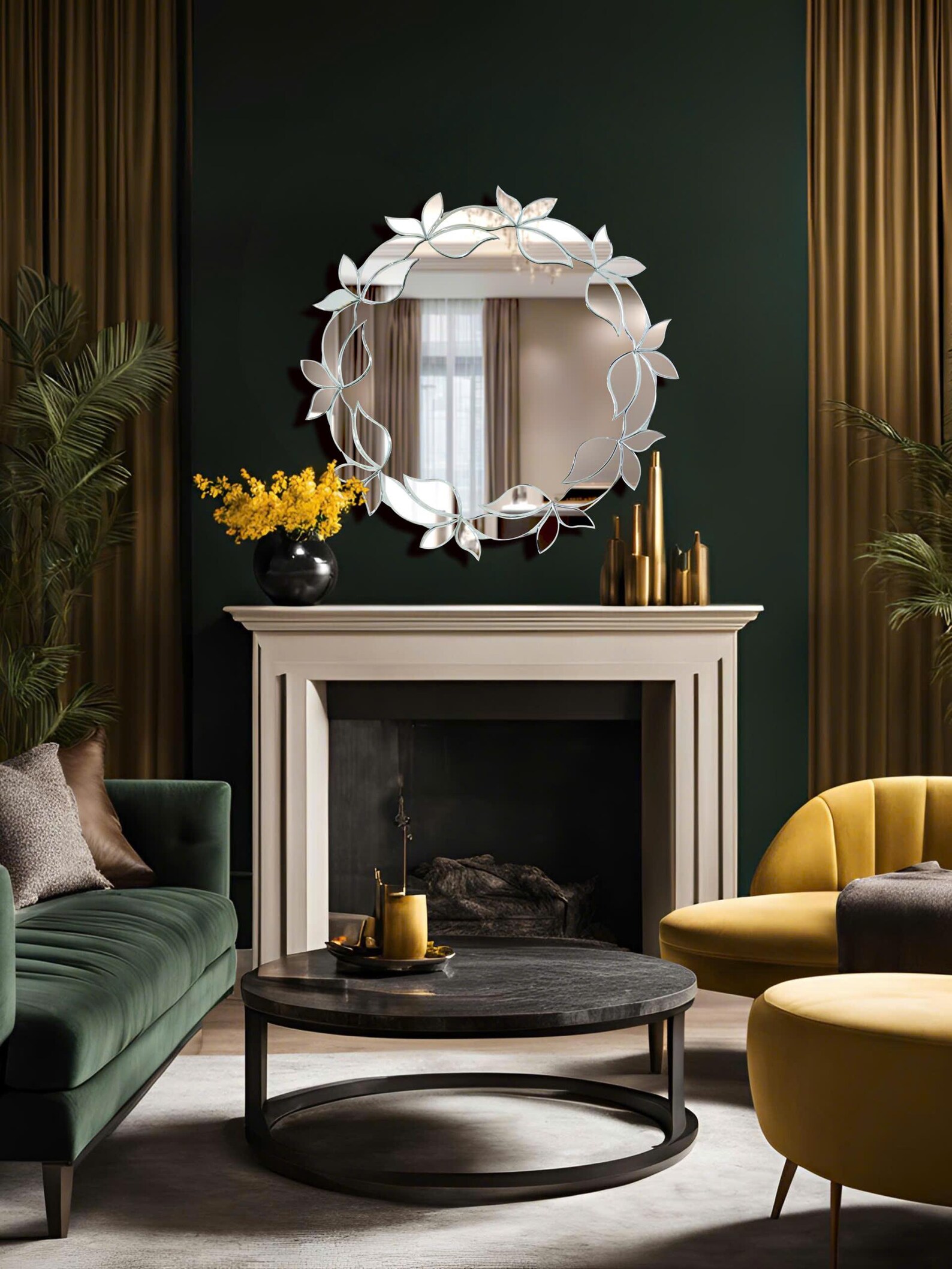 Decorative Wall Mirror With Leaf-shaped Artistic Polished Frame,vanity ...