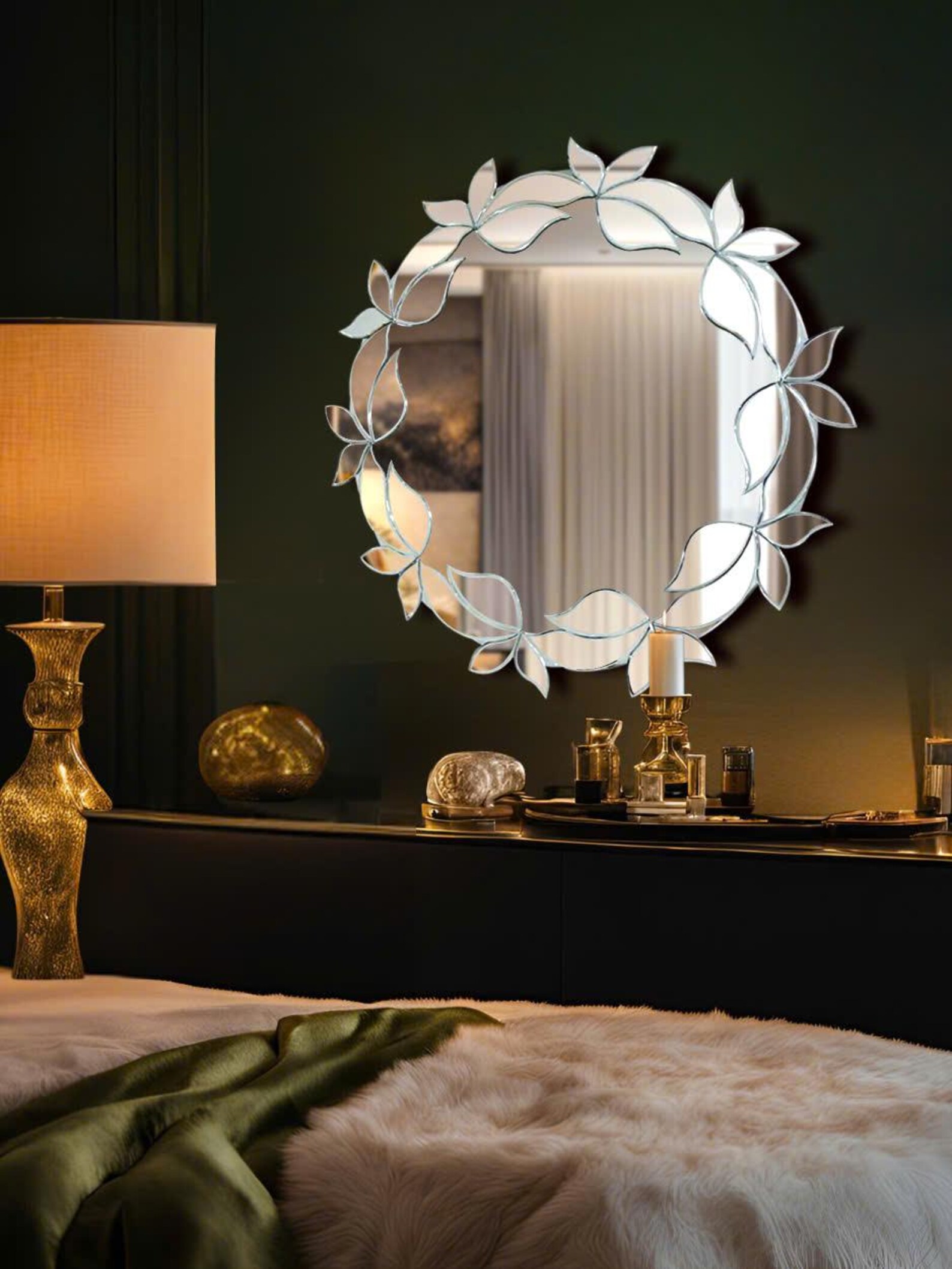 Decorative Wall Mirror With Leaf-shaped Artistic Polished Frame,vanity ...