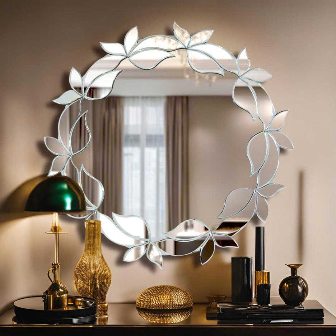 Decorative Wall Mirror With Leaf-shaped Artistic Polished Frame,vanity ...