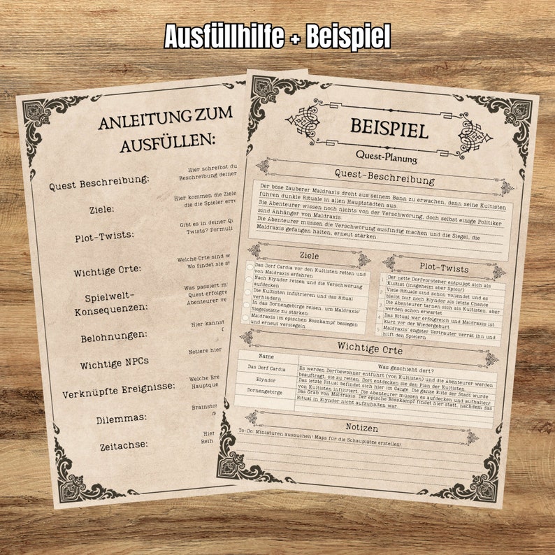 Dnd Quest Planner Main Quest and Side Quest German Printable and ...