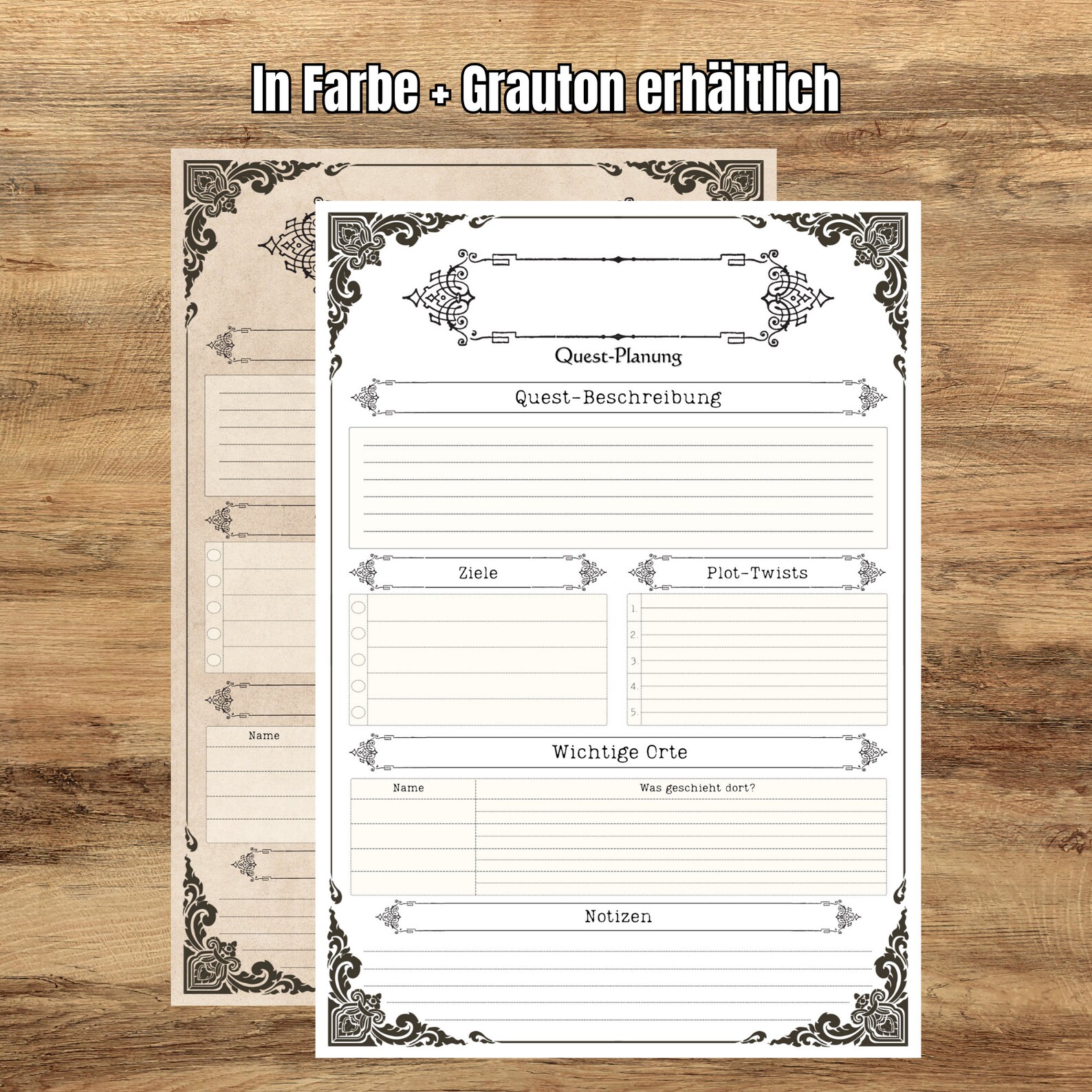 Dnd Quest Planner Main Quest and Side Quest German Printable and ...