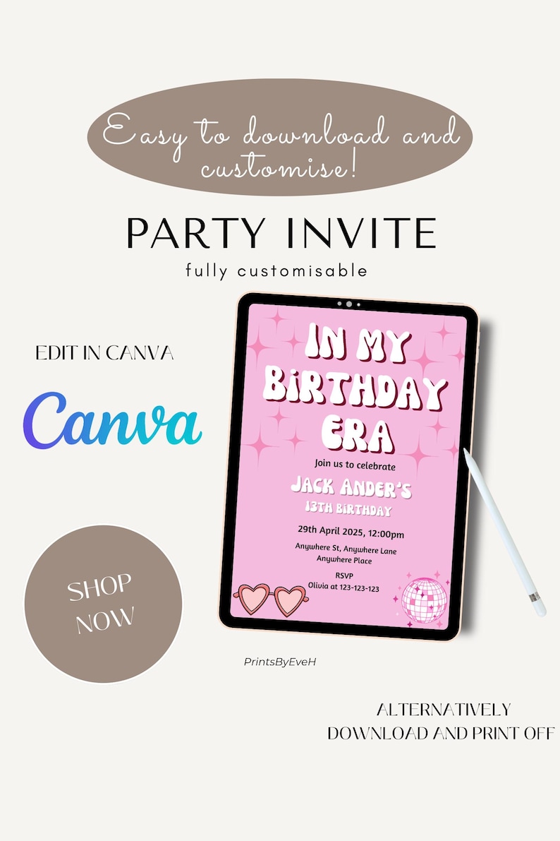 Taylor Swift Themed Party Invitation Template Editable Digital Download ...