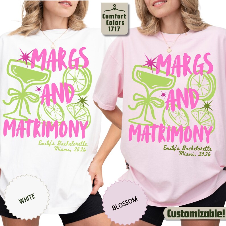 Margs and Matrimony Bachelorette Shirt: Custom Margarita Bach Party Tee ...