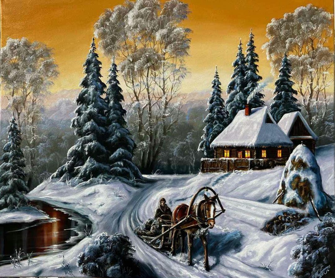 Original Oil Painting Art Winter Sleight by Vladislav Najgyonov - Etsy