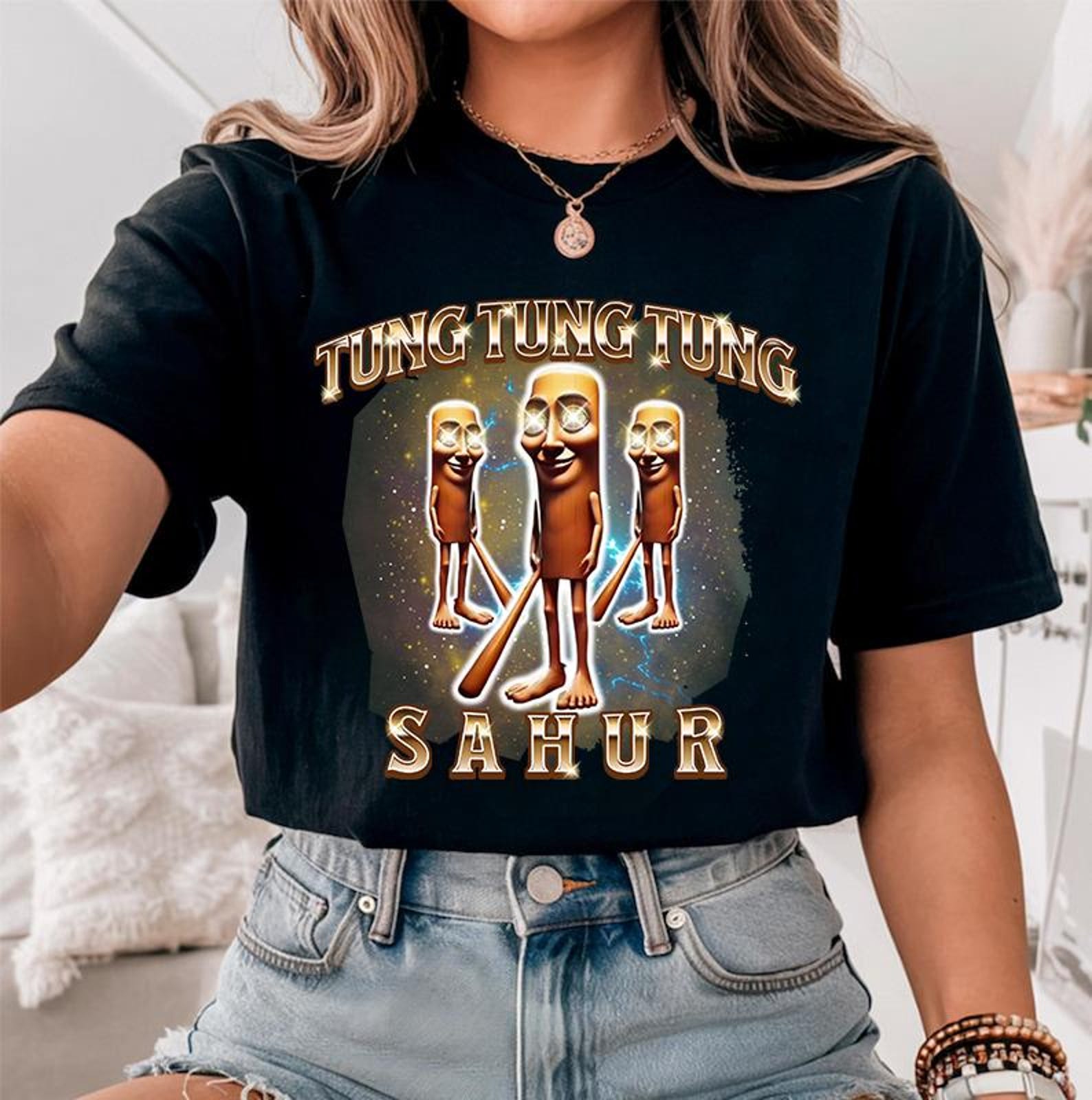 Tung Tung Tung Sahur Funny T-shirt, Bootleg Rap Tee, Ramadan Humor Tee, Viral Cartoon Shirt ...