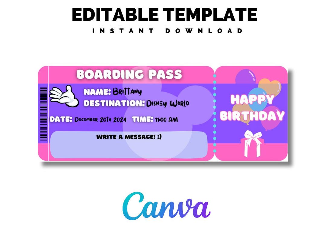 Editable Boarding Pass for Kids, Birthday Boarding Pass for Kids, Kids ...