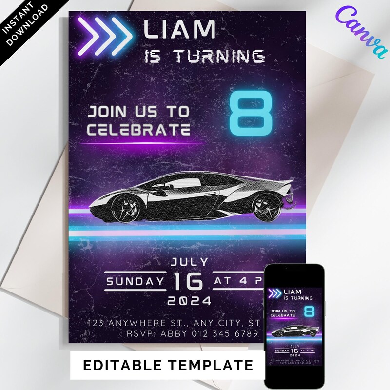 Lamborghini Birthday Invitation - Etsy