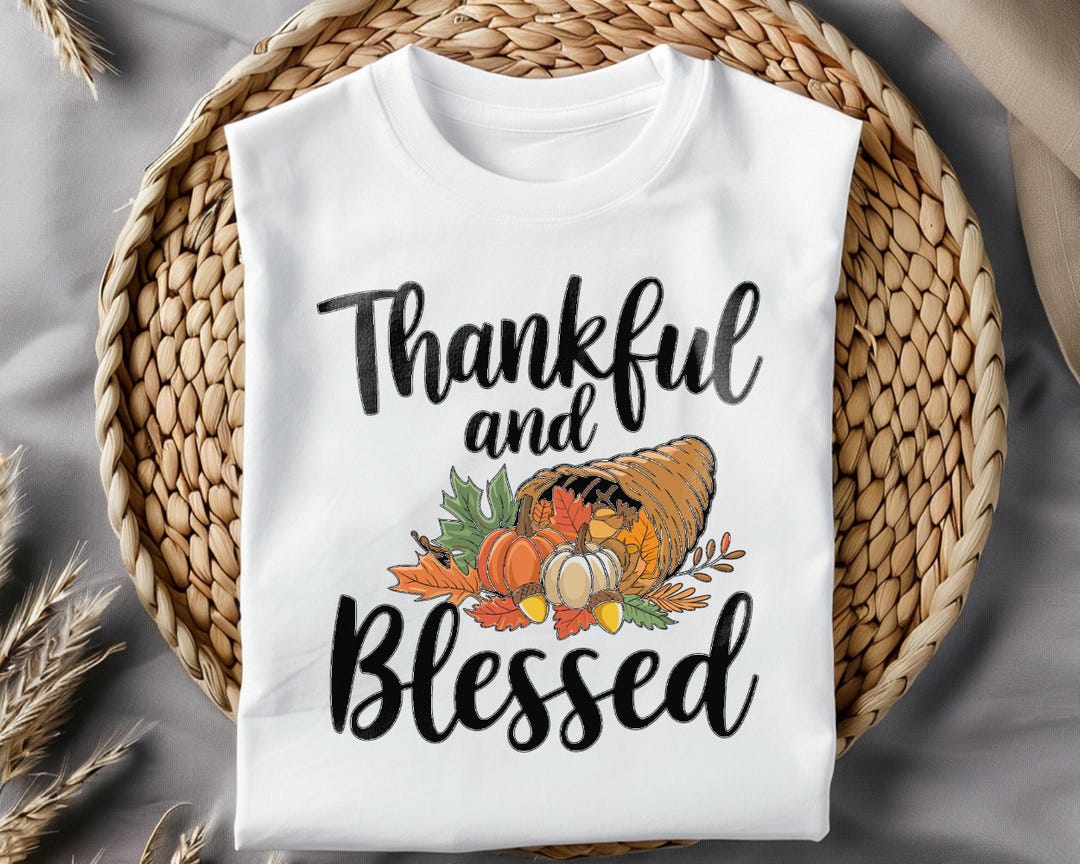 Thankful and Blessed Autumn Cornucopia Thanksgiving PNG SVG AI - Etsy