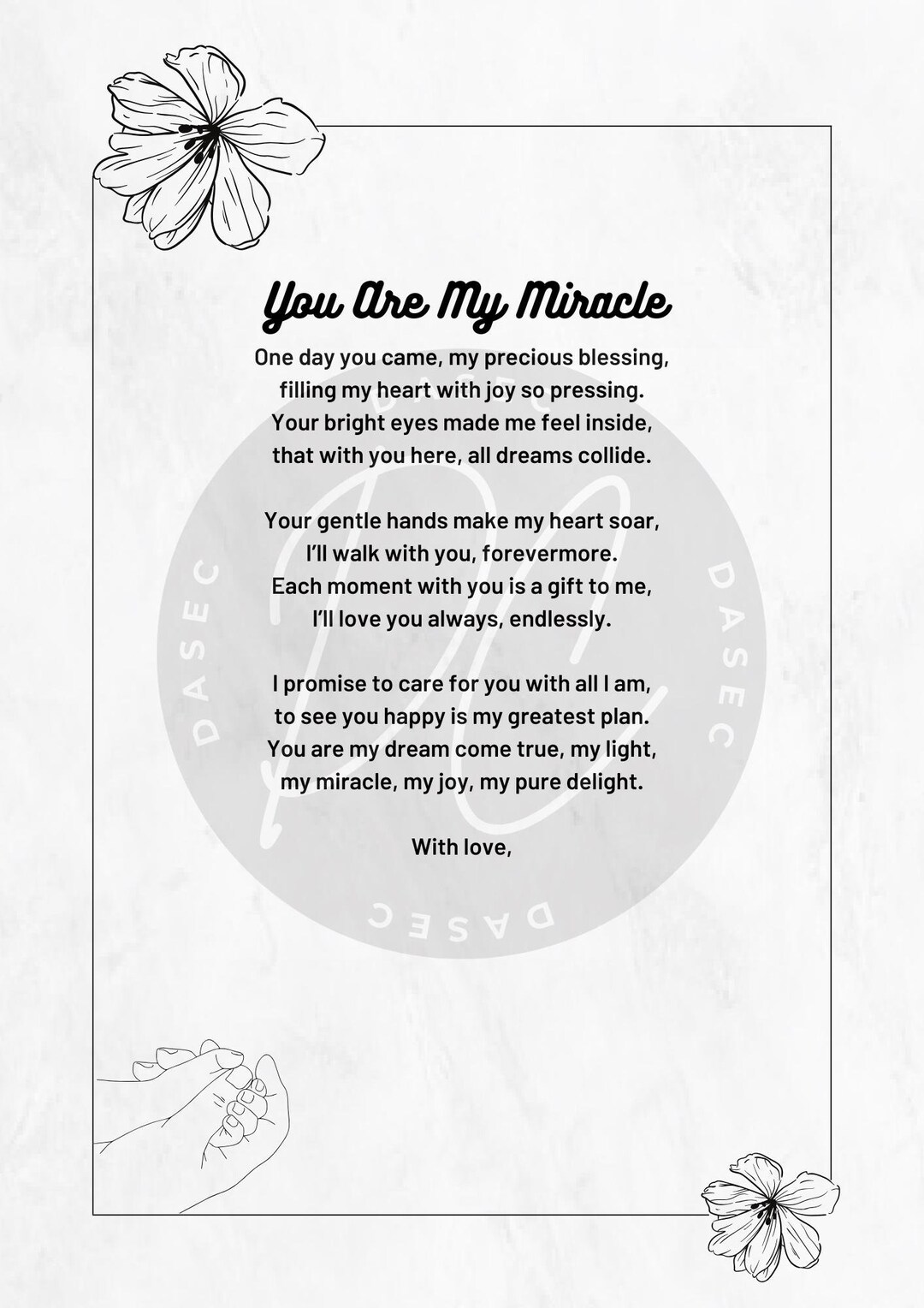 You Are My Miracle You Are My Miracle Personalized Baby Poem, Digital ...