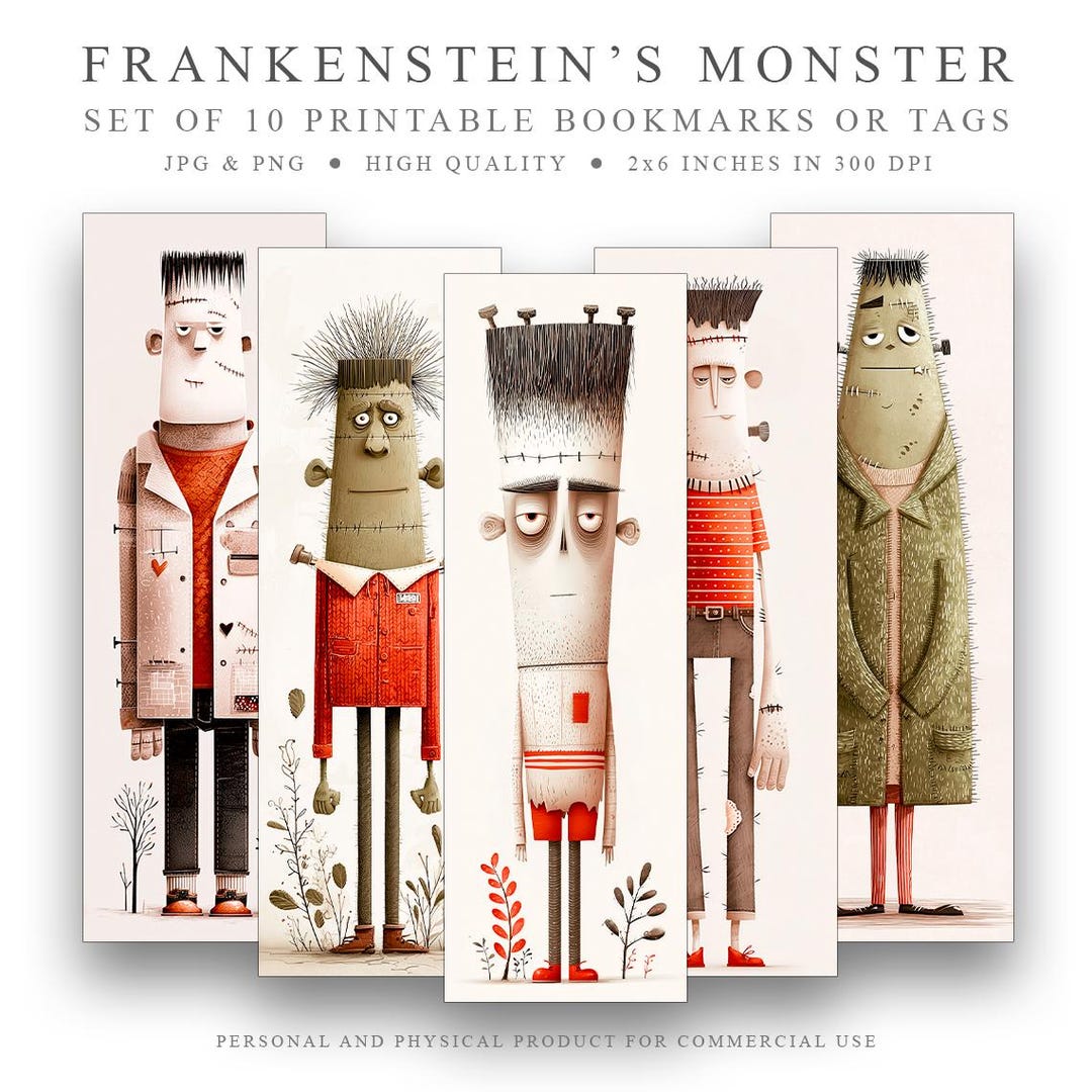 Halloween Bookmarks: Frankenstein's Monster Illustration, Digital ...