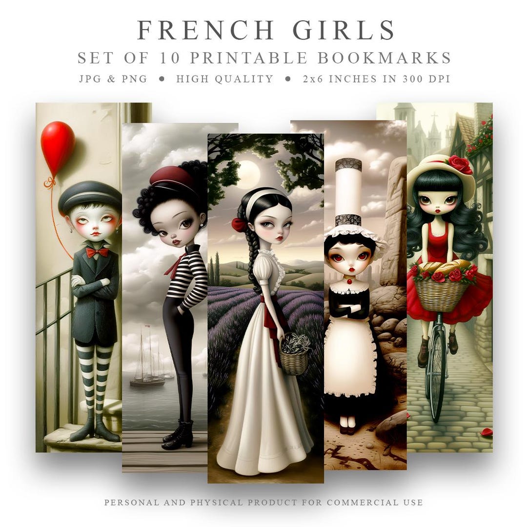 French Girls Bookmarks Set of 10 | France Art, Printable Digital ...