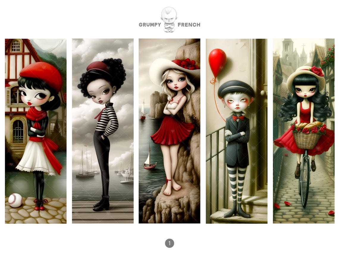 French Girls Bookmarks Set of 10 | France Art, Printable Digital ...