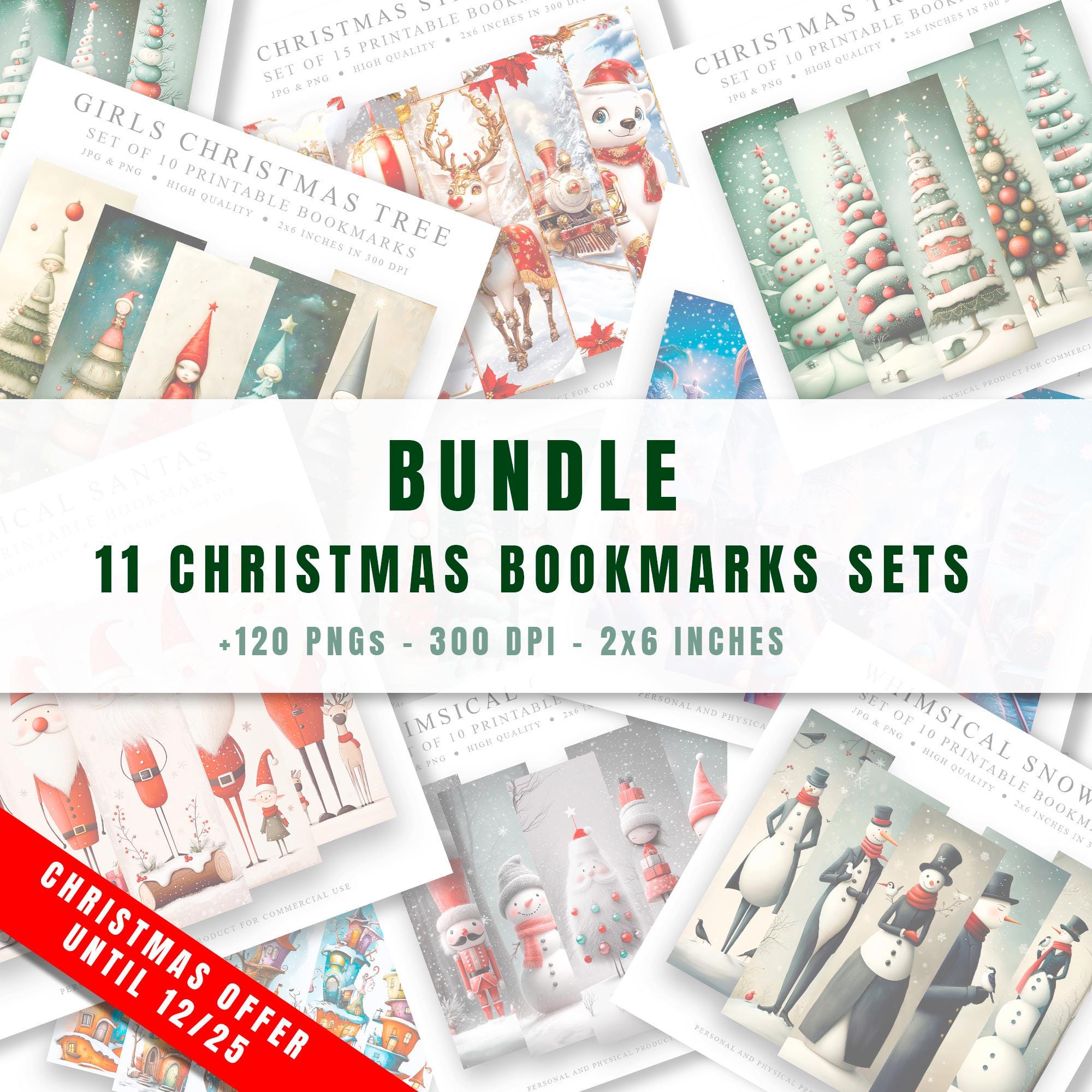 10 Polar Bear Horizontal Bookmarks Set, Digital Download, Christmas ...