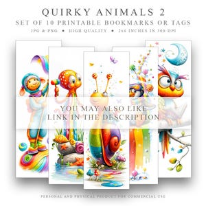 Quirky Animals (vol 1) Printable Bookmarks Set, Whimsical Colorful Art ...