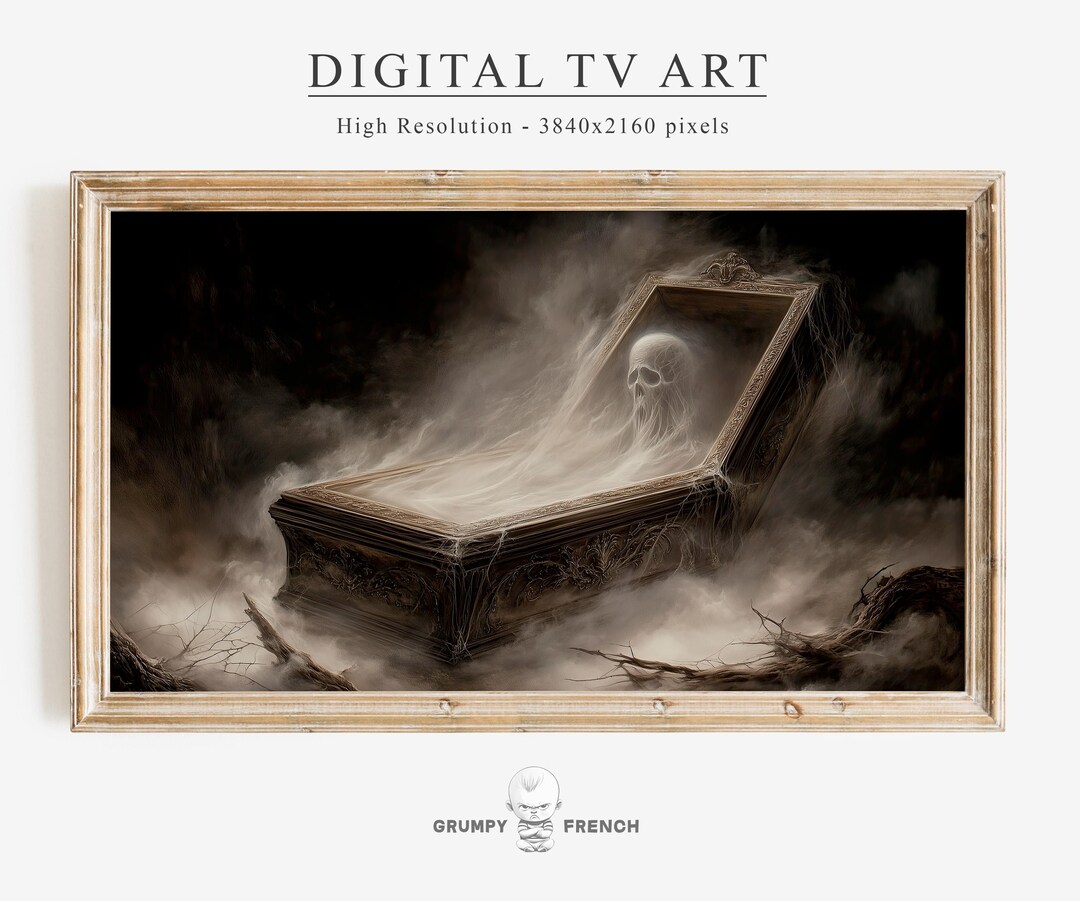 Samsung Frame TV Skeleton in the Coffin, Skull Animated Painting ...
