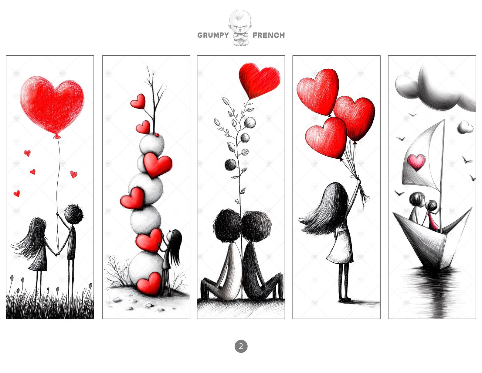 Ensemble de 10 marque-pages amour minimaliste, marque-page JPG en ...