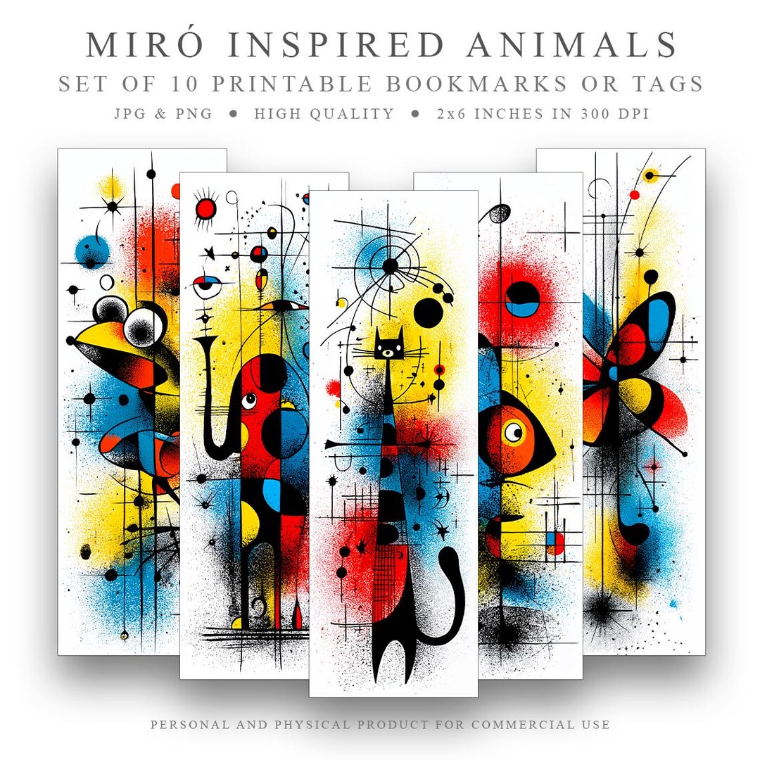 Miro Inspired Animals Bookmarks: Abstract Art, Printable Gift Tags (JPG ...
