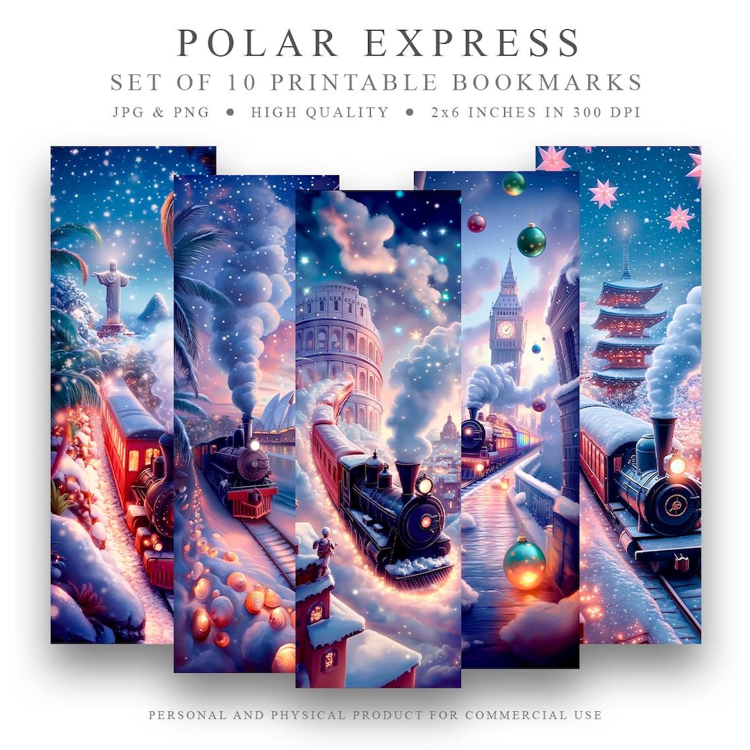 10 Polar Express Bookmarks Set, Winter Train, JPG Bookmark, PNG ...